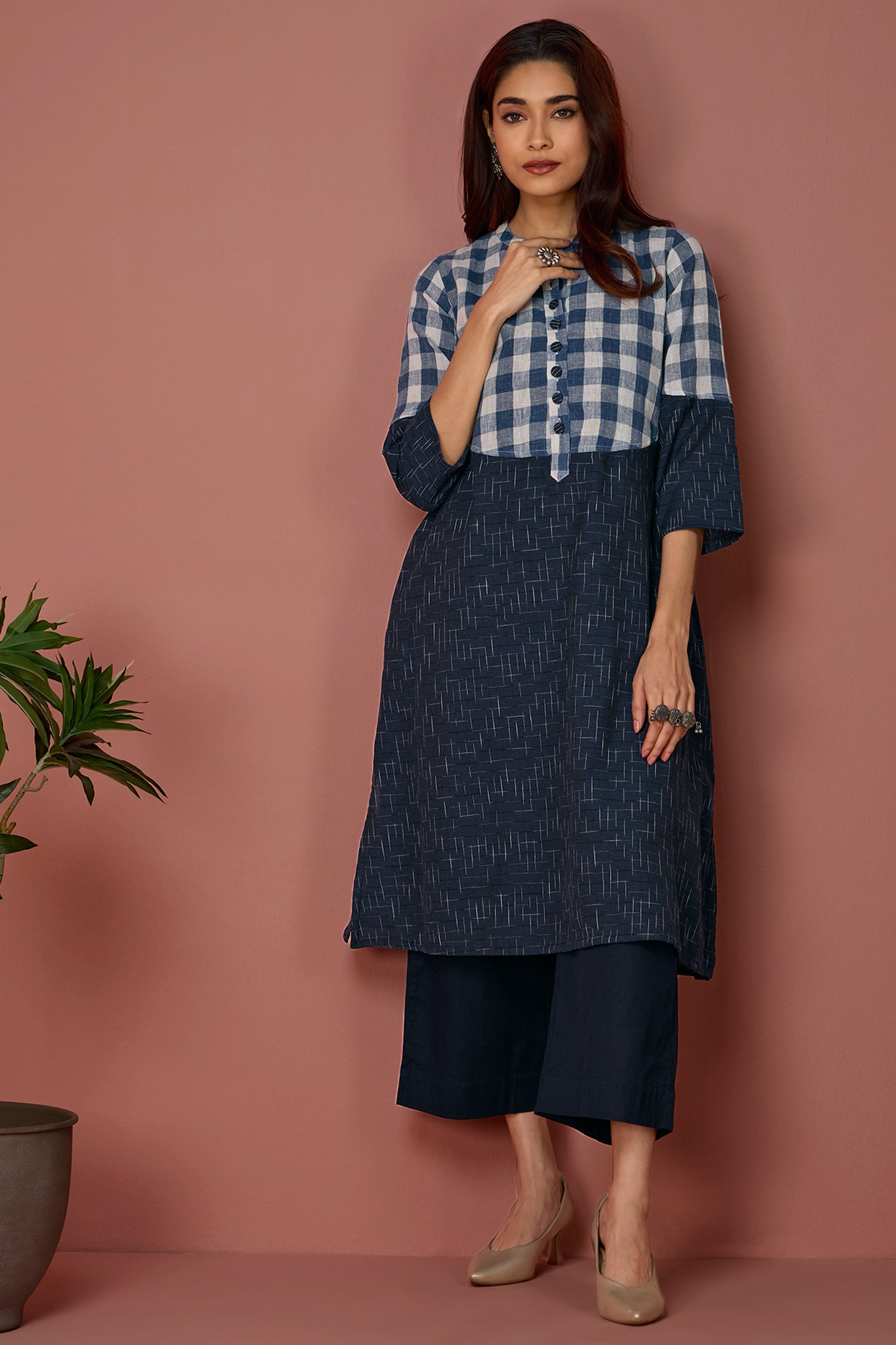 moon yoke kurta - Sapphire & Ivory Crossroads - maati crafts