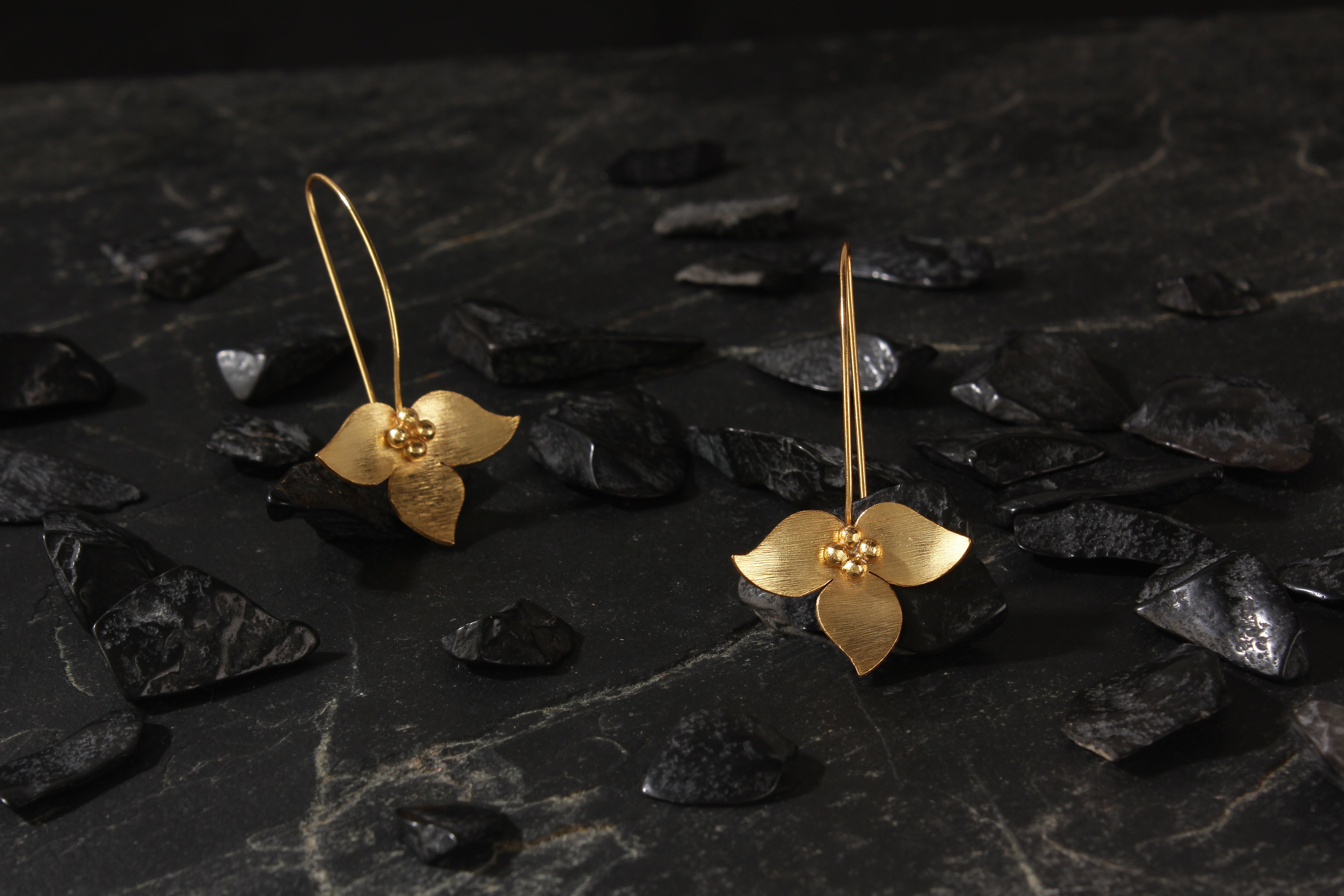 jewelry - berserk - gold plated inverted floral long loops - maati crafts