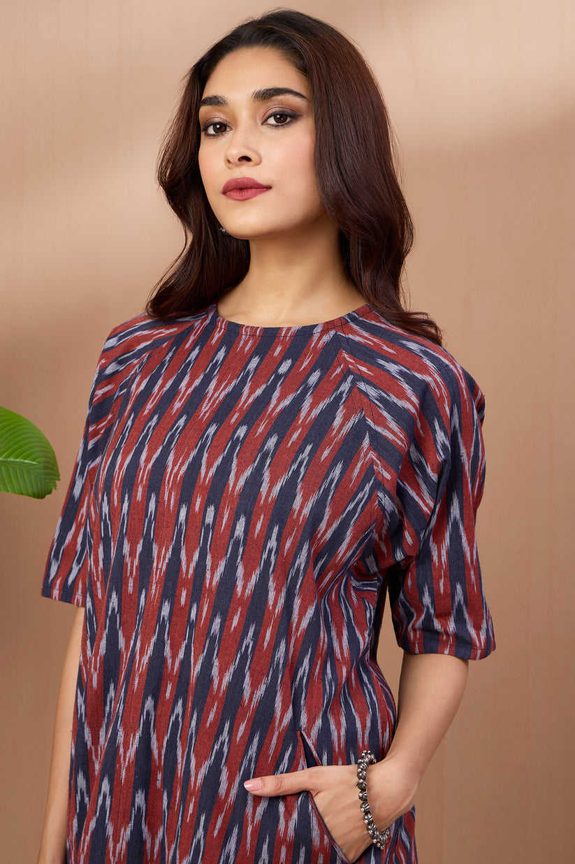 co-ord set drop shoulder tunic & pants - burgundy chevron - maati crafts