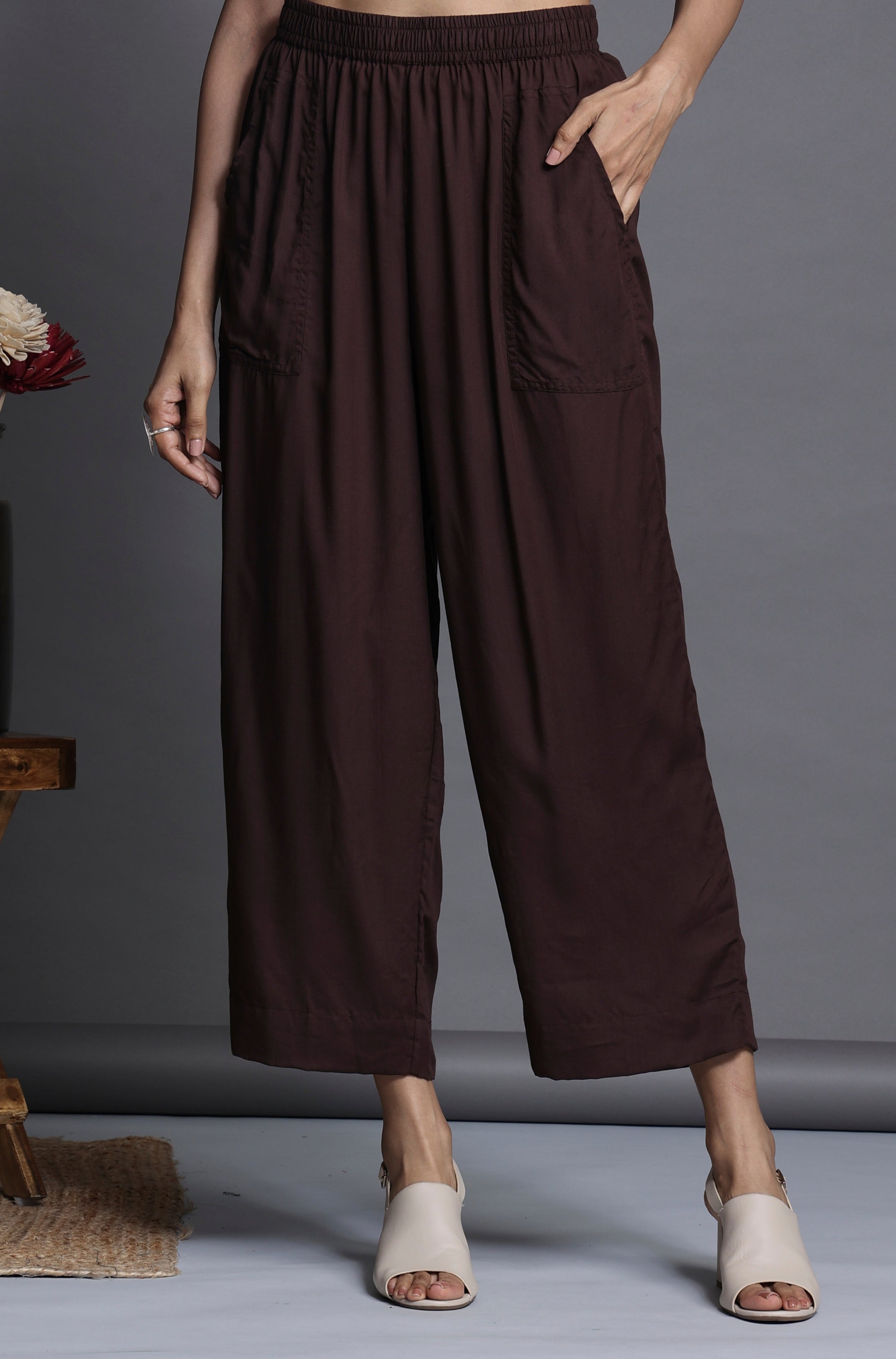 comfort fit modal pants - earthy brown - maati crafts