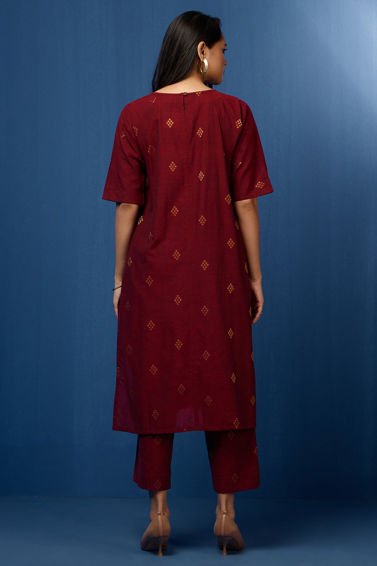 raglan sleeve tunic kurta with pockets - royal garnet and gilded opule ...