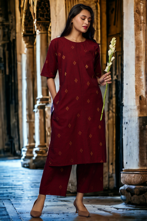 raglan sleeve tunic kurta with pockets - royal garnet and gilded opule ...