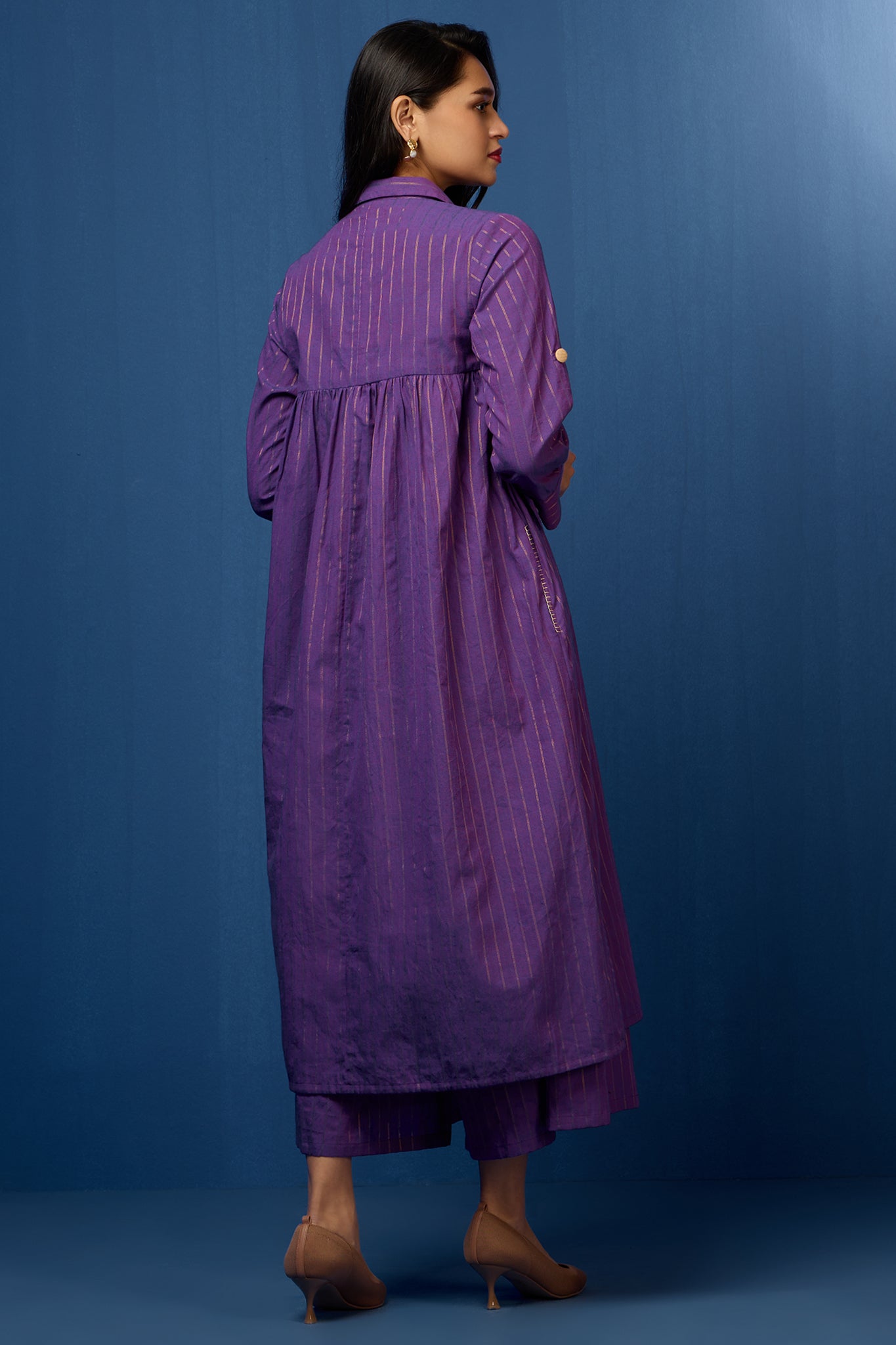 long shirt dress - lustrous amethyst & gold strokes - maati crafts