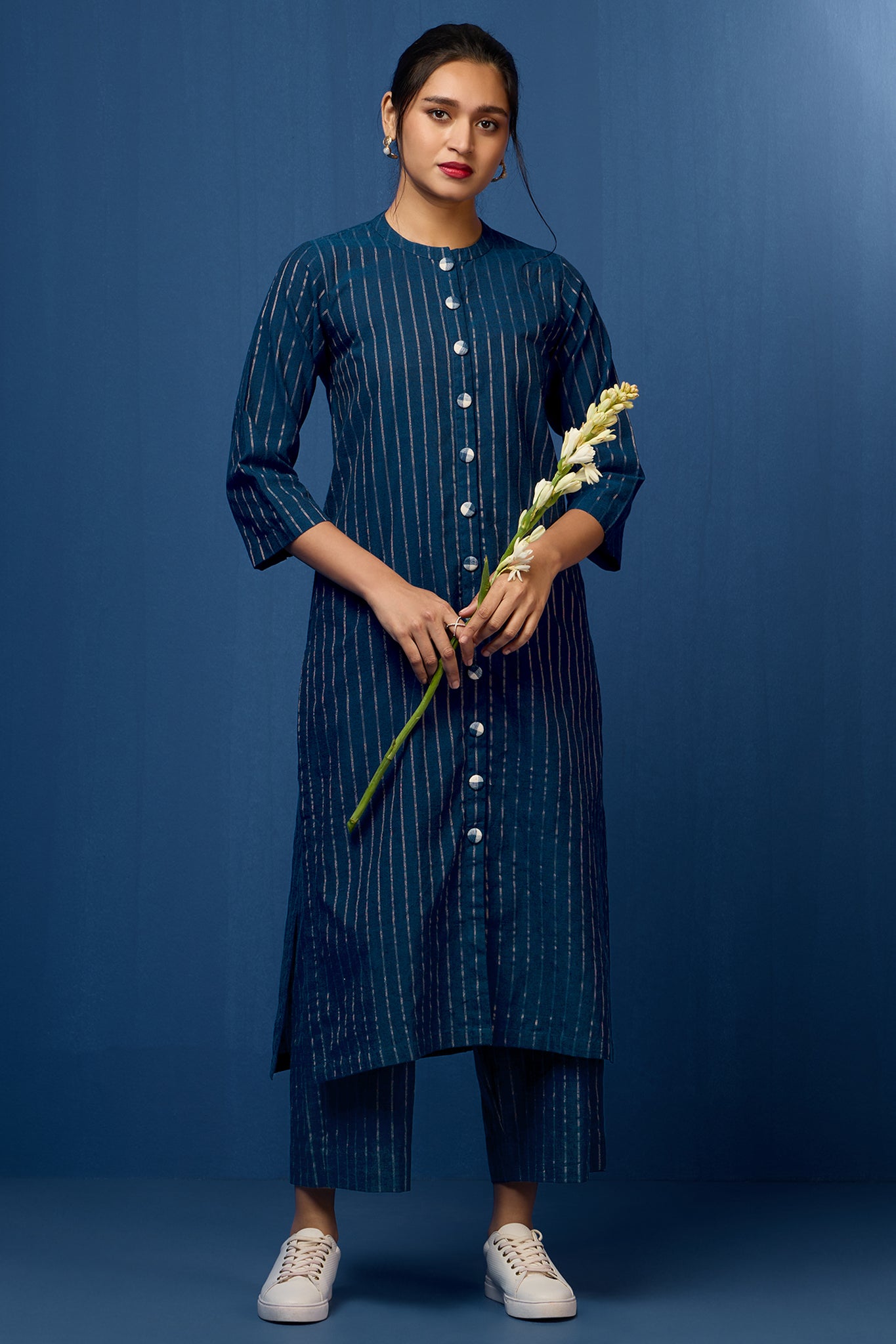 formal button down kurta - indigo nightfall & whimsical gold stripes ...