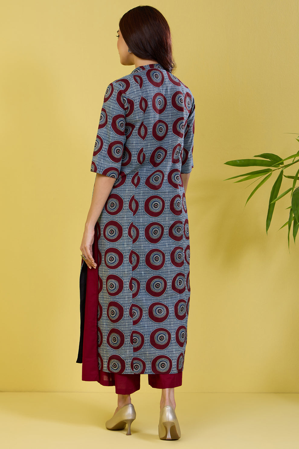 reversible long yoke panel kurta nightfall blue - maati crafts