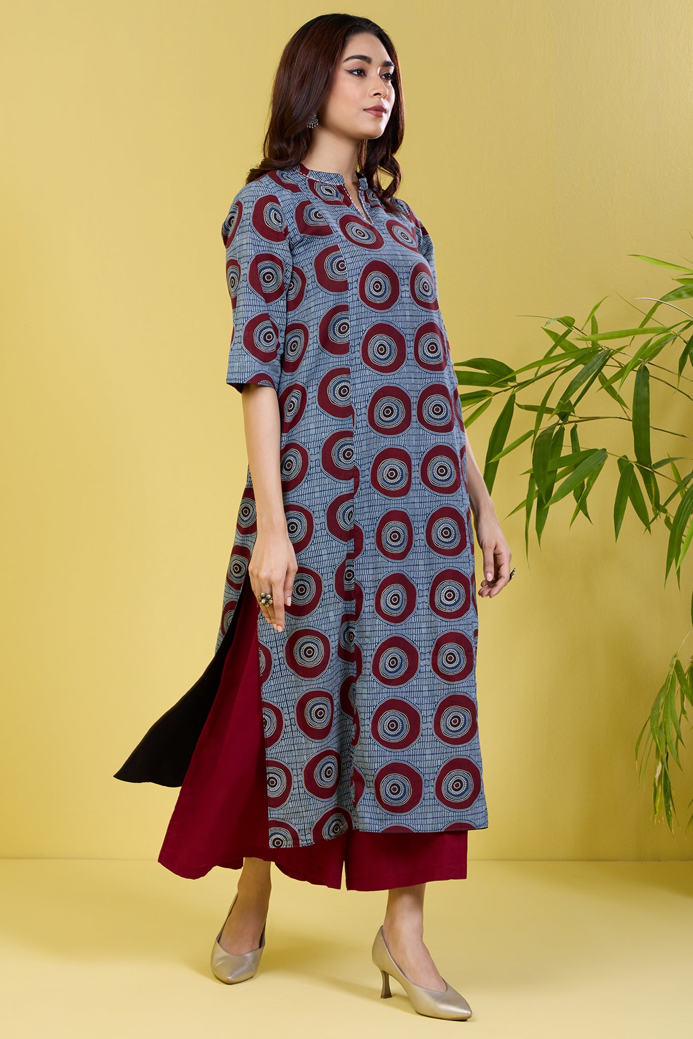 reversible long yoke panel kurta nightfall blue - maati crafts