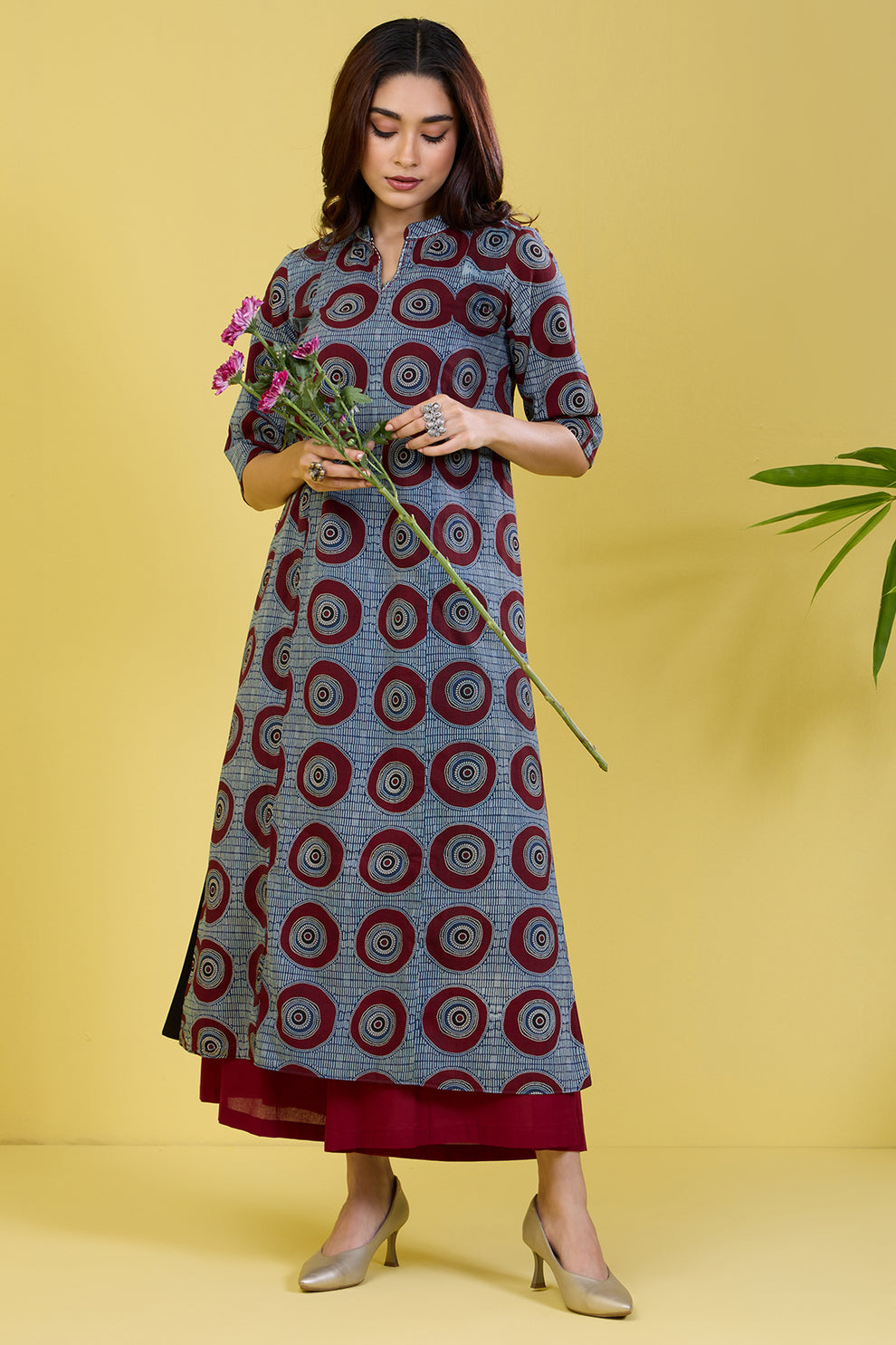 reversible long yoke panel kurta nightfall blue - maati crafts