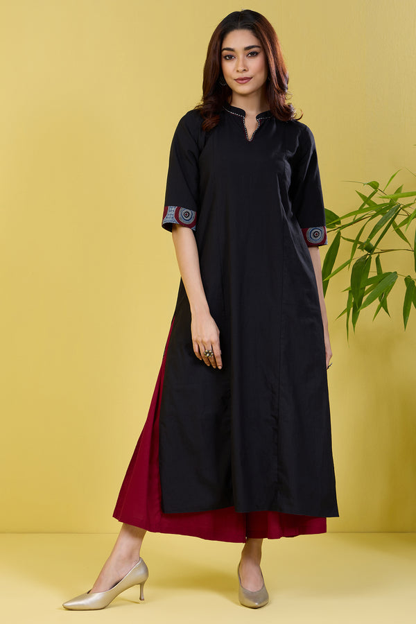 reversible long yoke panel kurta nightfall blue - maati crafts