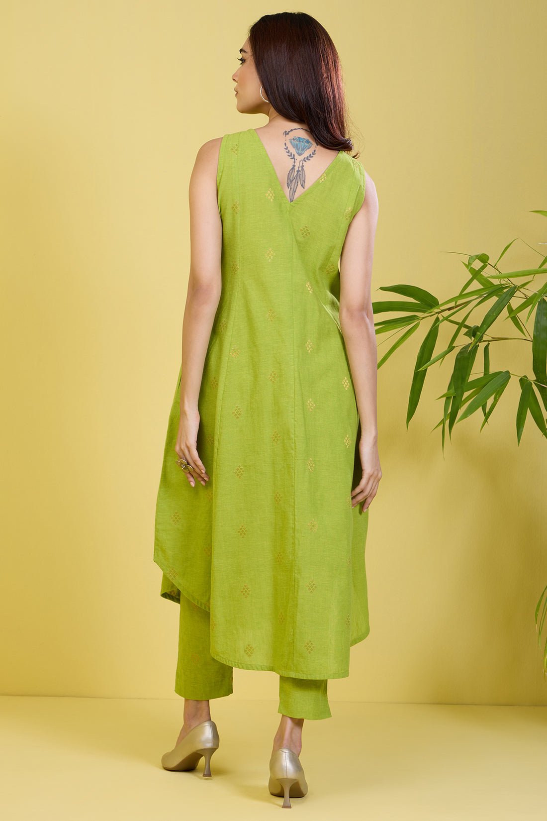 sleeveless lime green co-ord set with box pleat gilded citrus - maati crafts