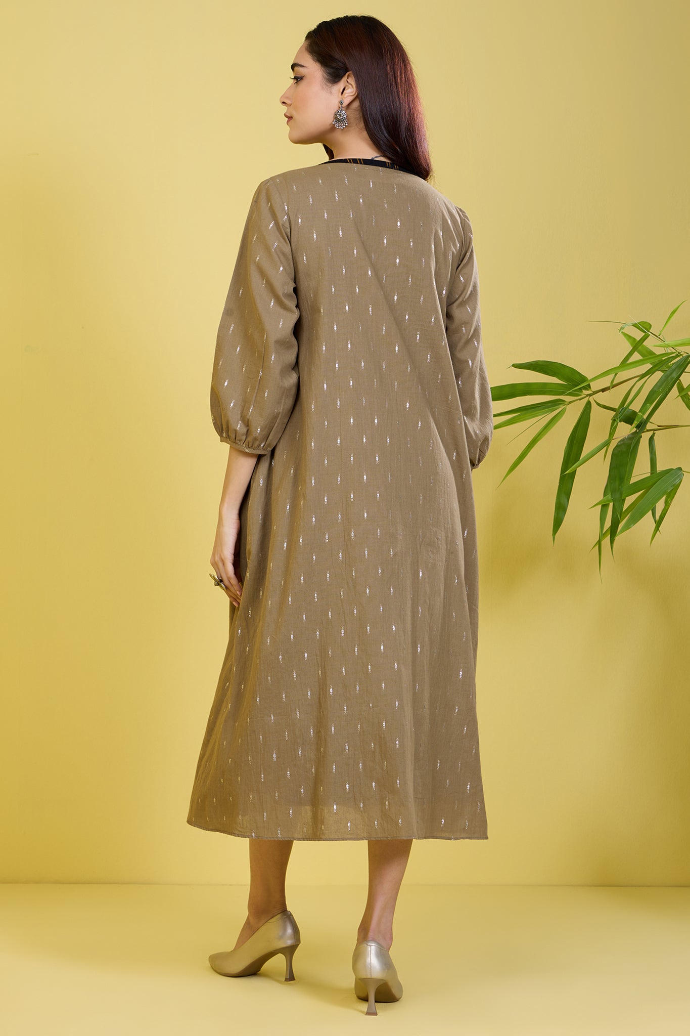 co-ord set gather yoke jacket with dress sandstone silver - maati crafts