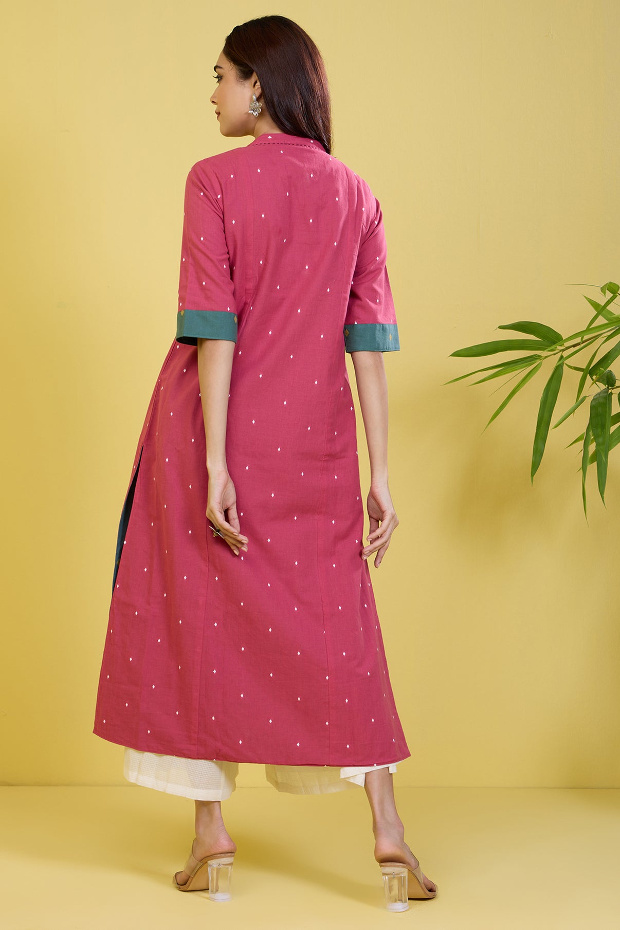 reversible long yoke panel kurta blush meadow - maati crafts