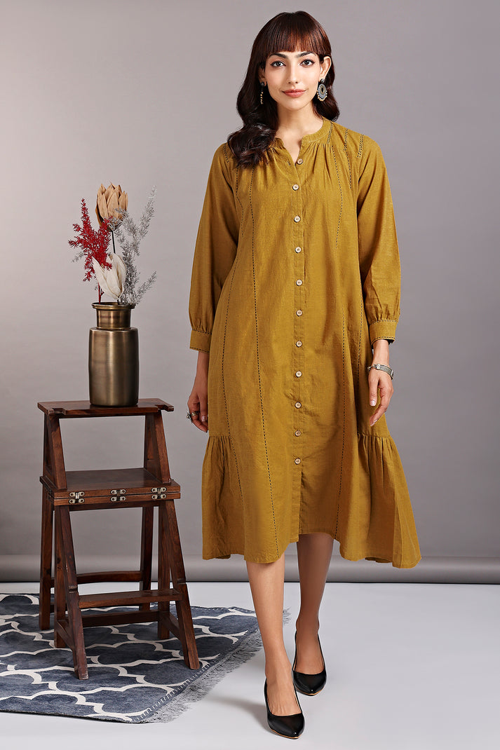midi dress with side ruffles - sunflower field & onyx radiance - maati ...