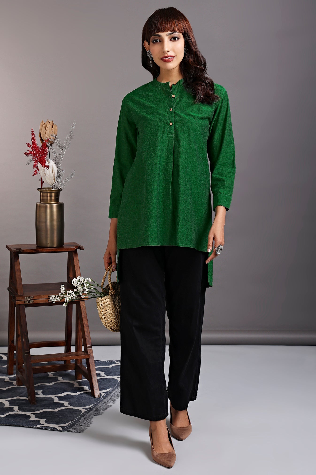 hi-low tunic - leafy mist & garden glory - maati crafts