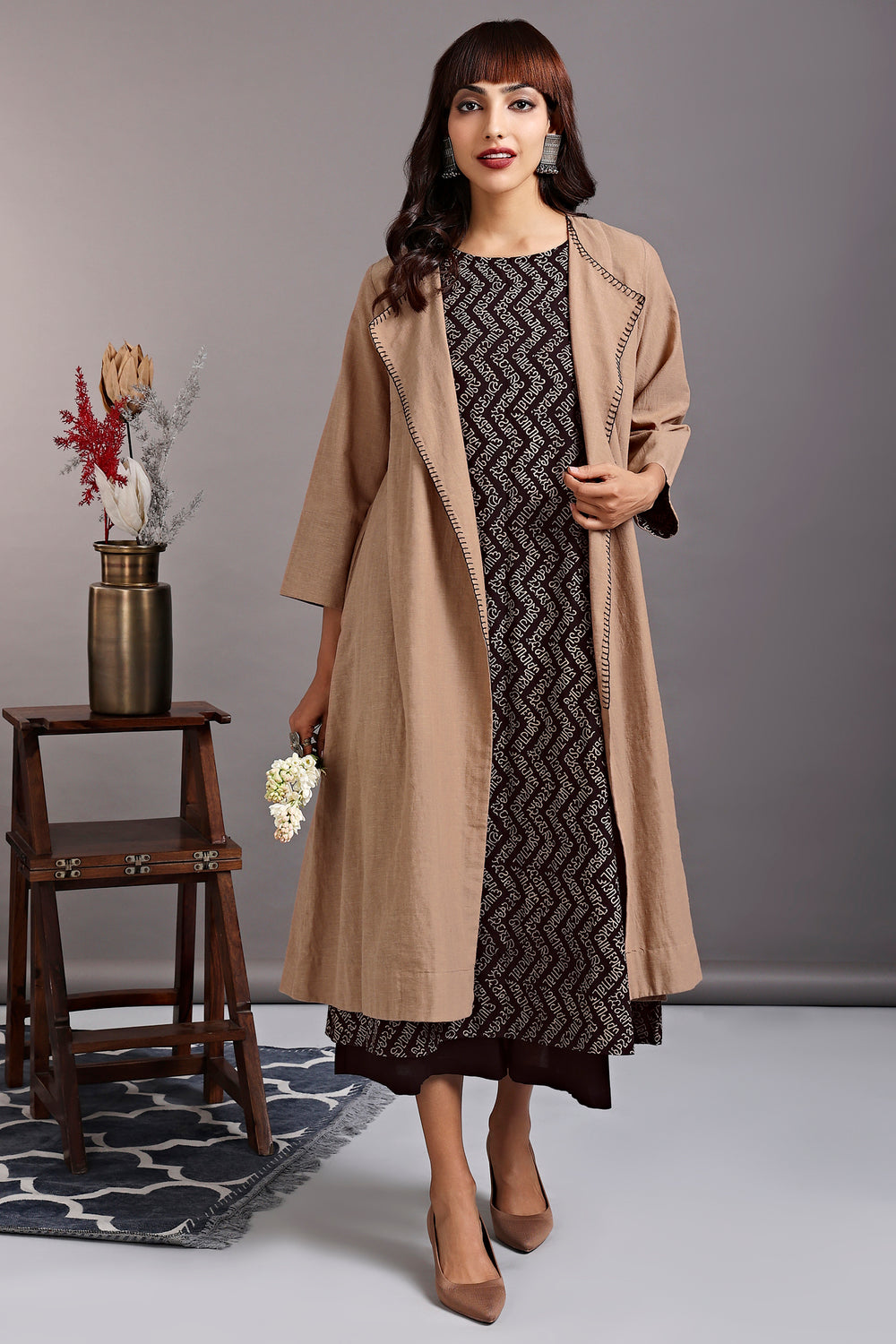 leisure tunic with high slit - enduring maroon & reflections - maati crafts