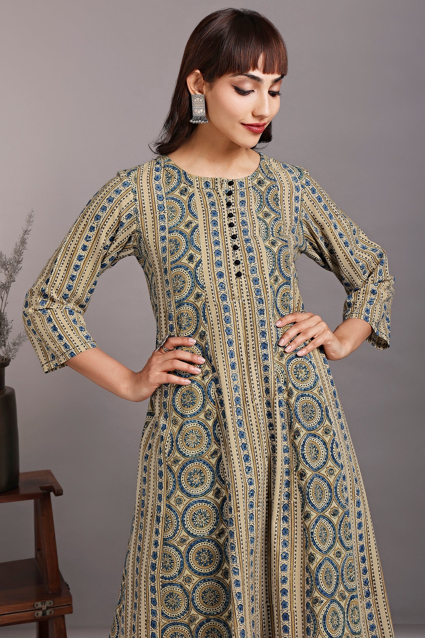 multi panel anarkali - concord ivory & indigo mandala - maati crafts