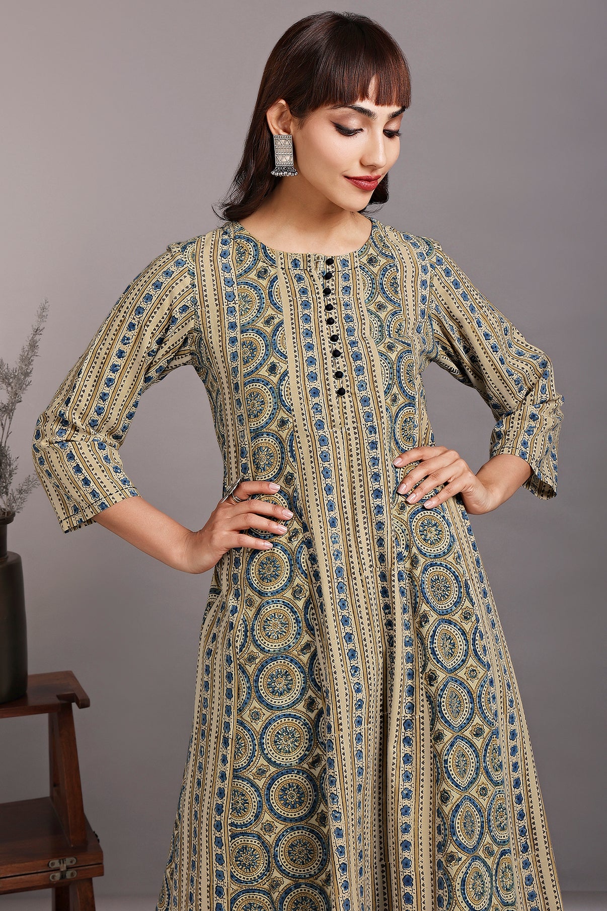 multi panel anarkali - concord ivory & indigo mandala - maati crafts