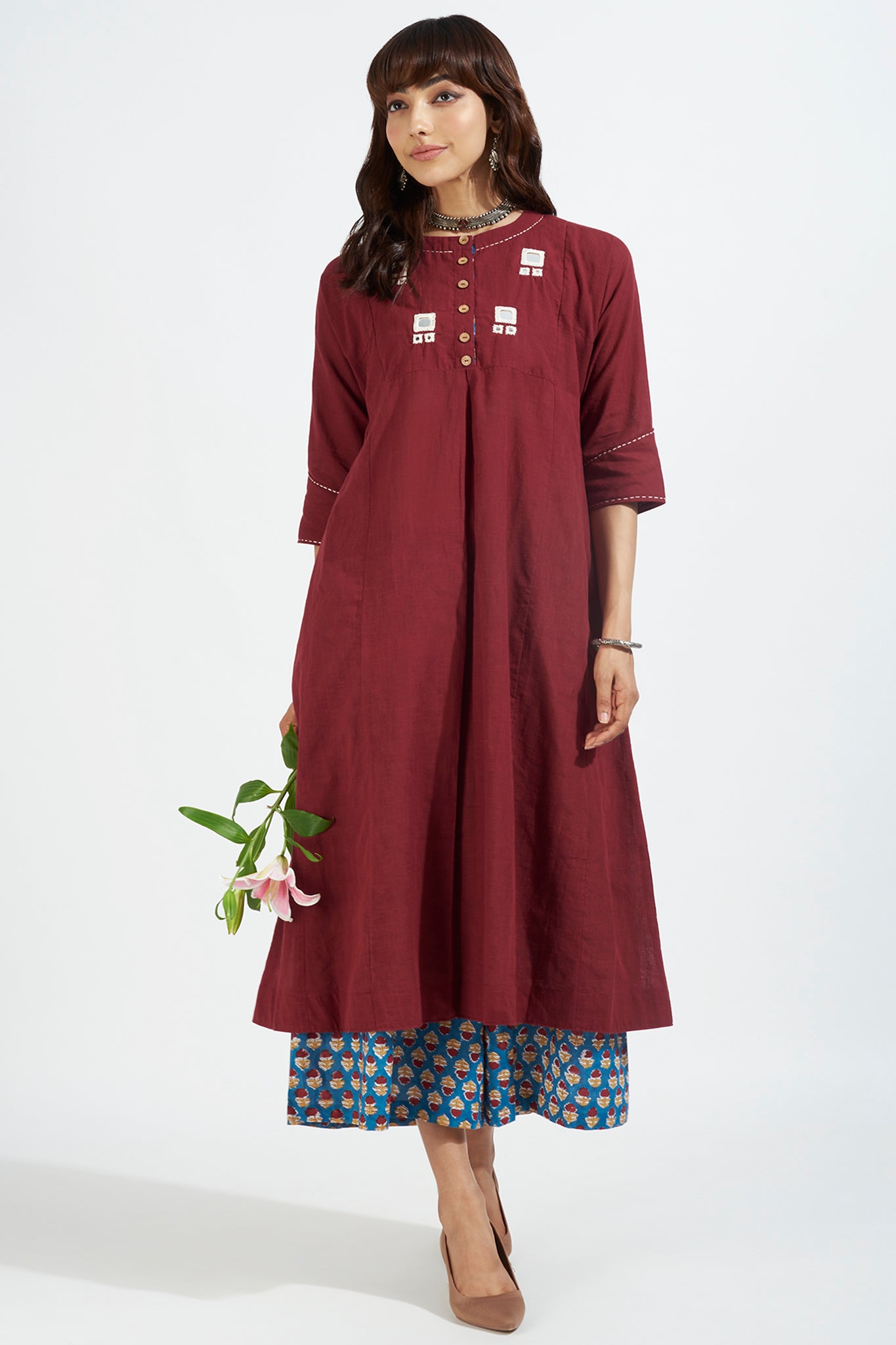 v-neck gather anarkali with chudidar sleeves - whispering winds & indi ...