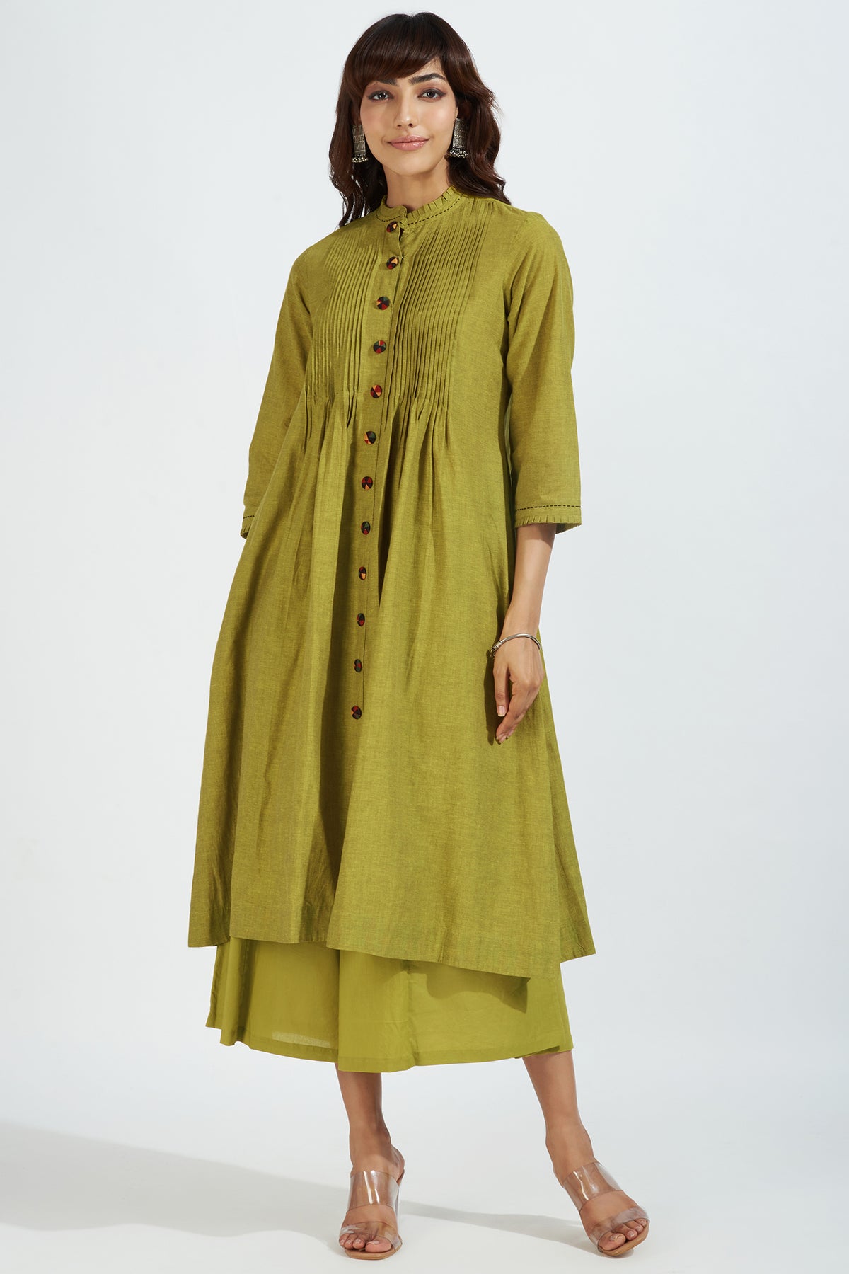 pleated neck pintuck dress - lime zest & chartreuse summer - maati crafts