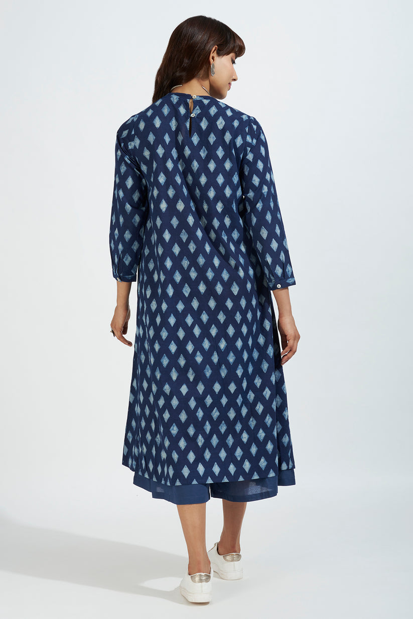 single box pleat v-neck kurta - enchanting indigo & symmetry charm ...