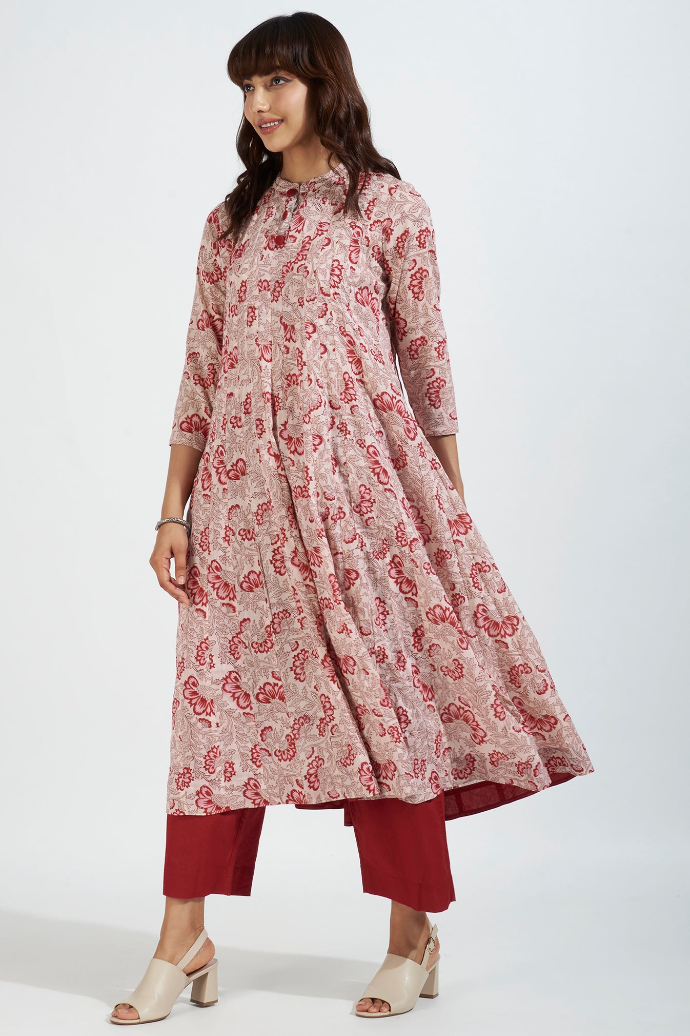 stand collar pintuck yoke anarkali - floral whispers & blushing hues ...
