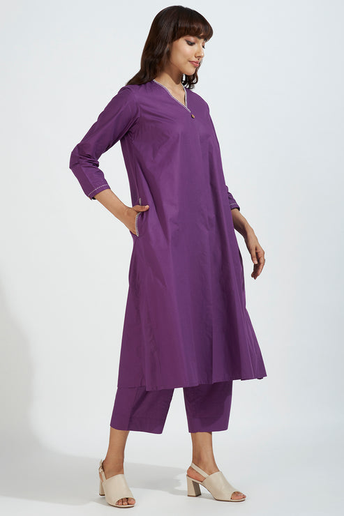 single box pleat v-neck kurta - regal amethyst & plum fantasies - maati ...