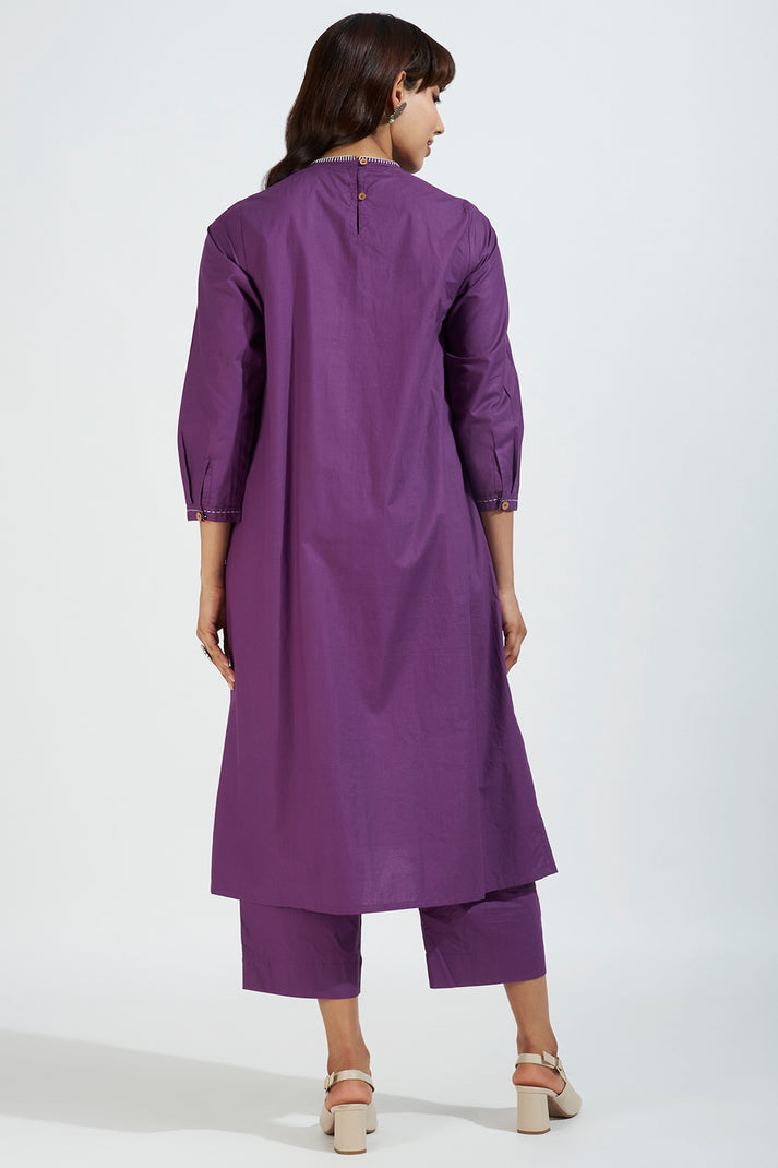 single box pleat v-neck kurta - regal amethyst & plum fantasies - maati ...