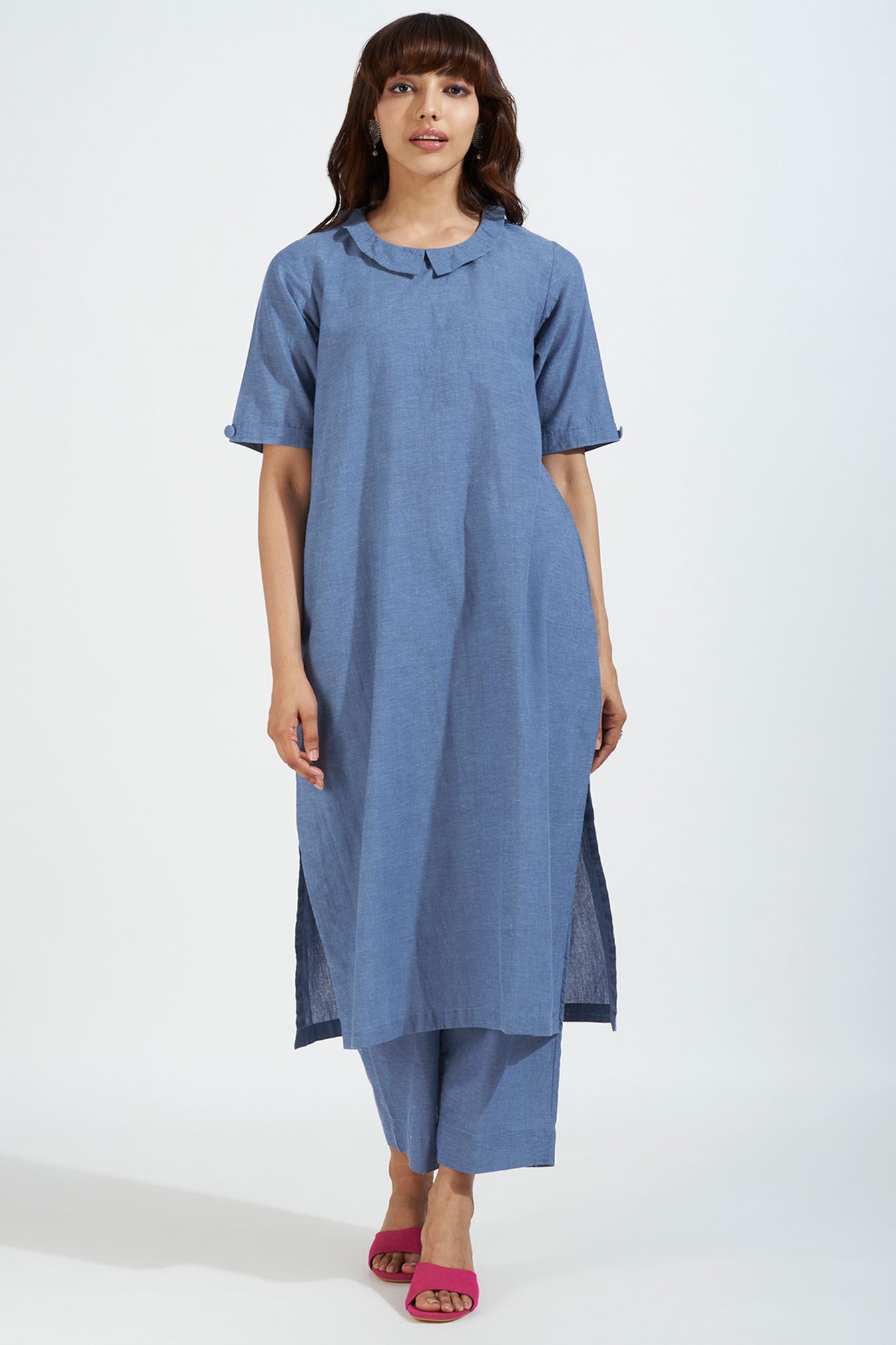 peter pan collar kurta with side & back buttons - chambray adventures - maati crafts