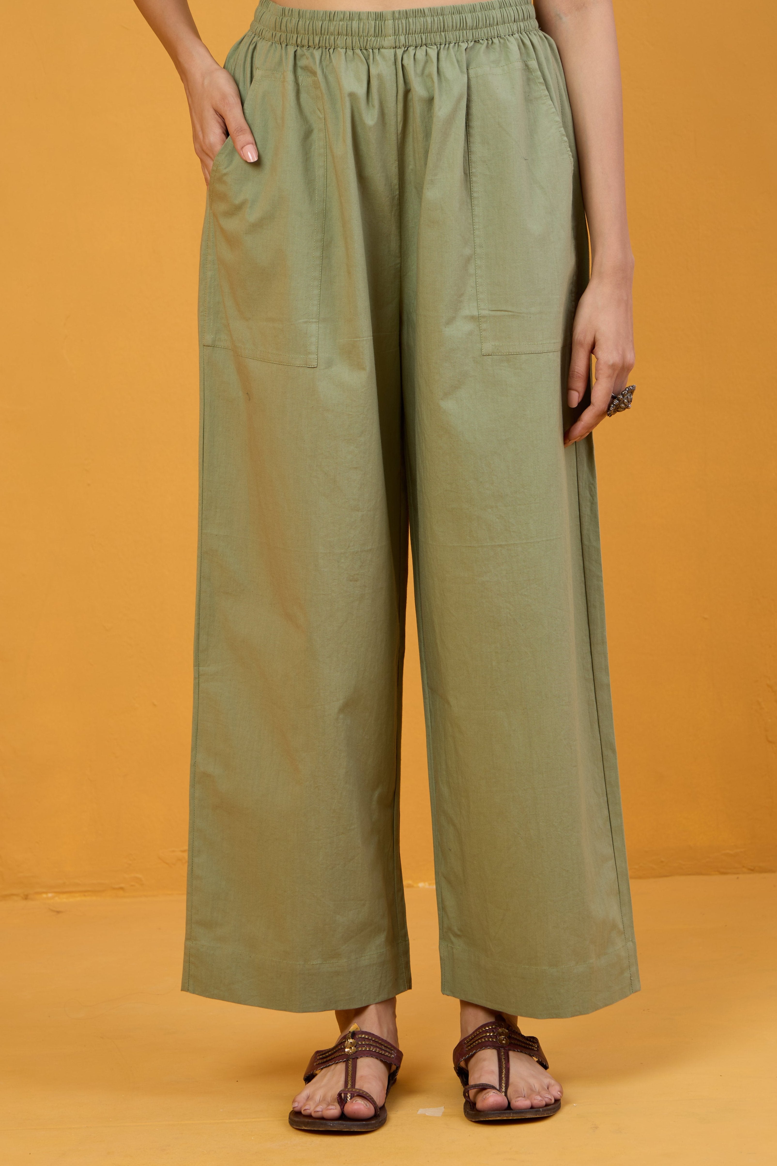 comfort fit cotton pants - light olive green - maati crafts