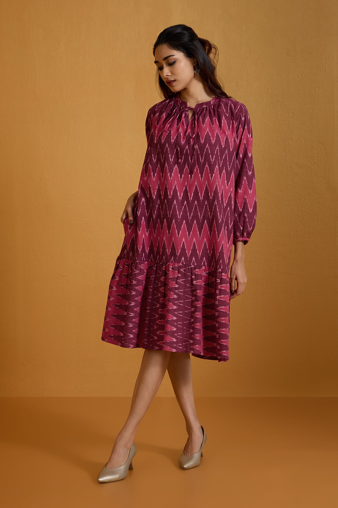 Crimson Chevron Ruffle Midi Dress - maati crafts