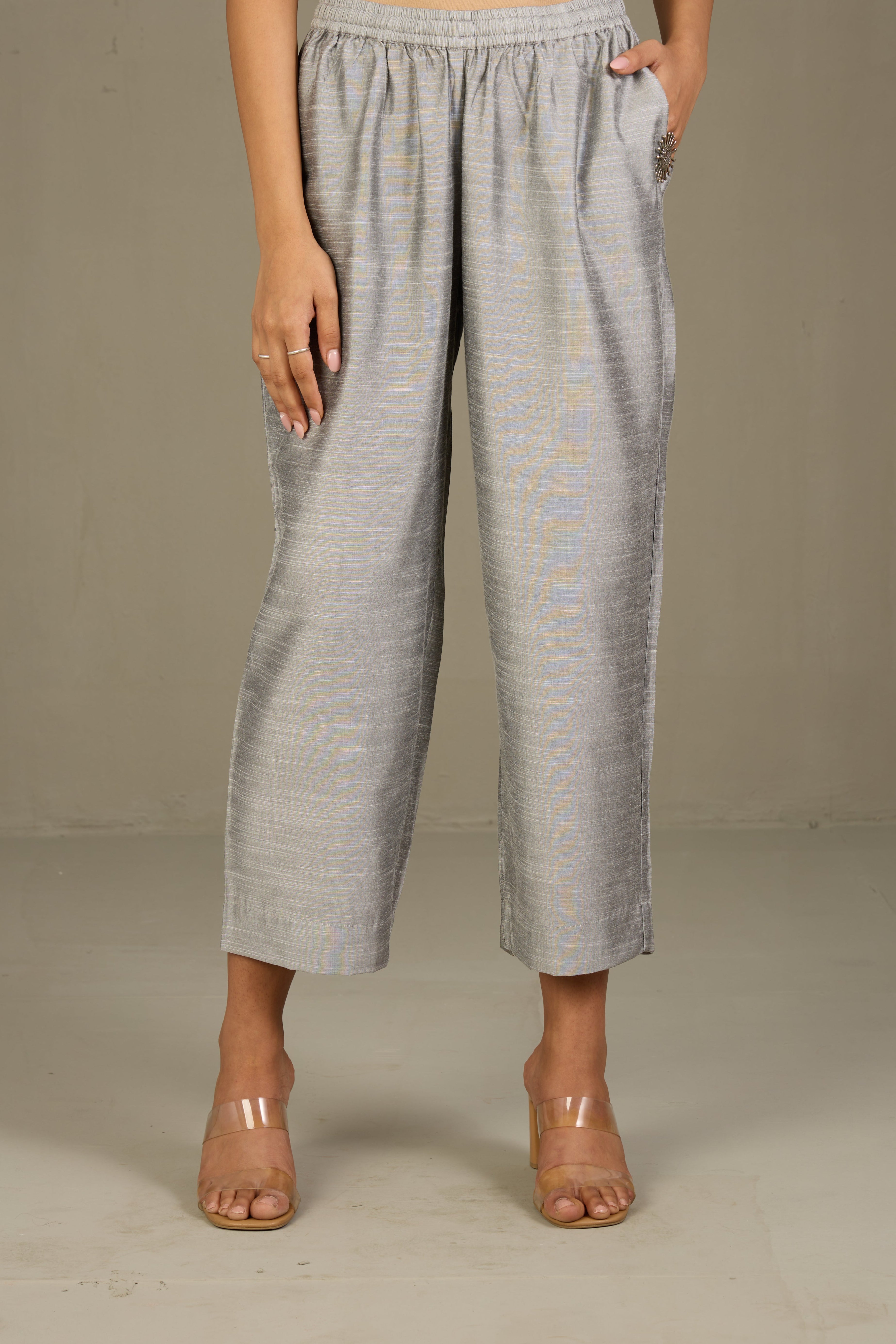 Comfort fit cotton pants - Silver Silk Slub - maati crafts