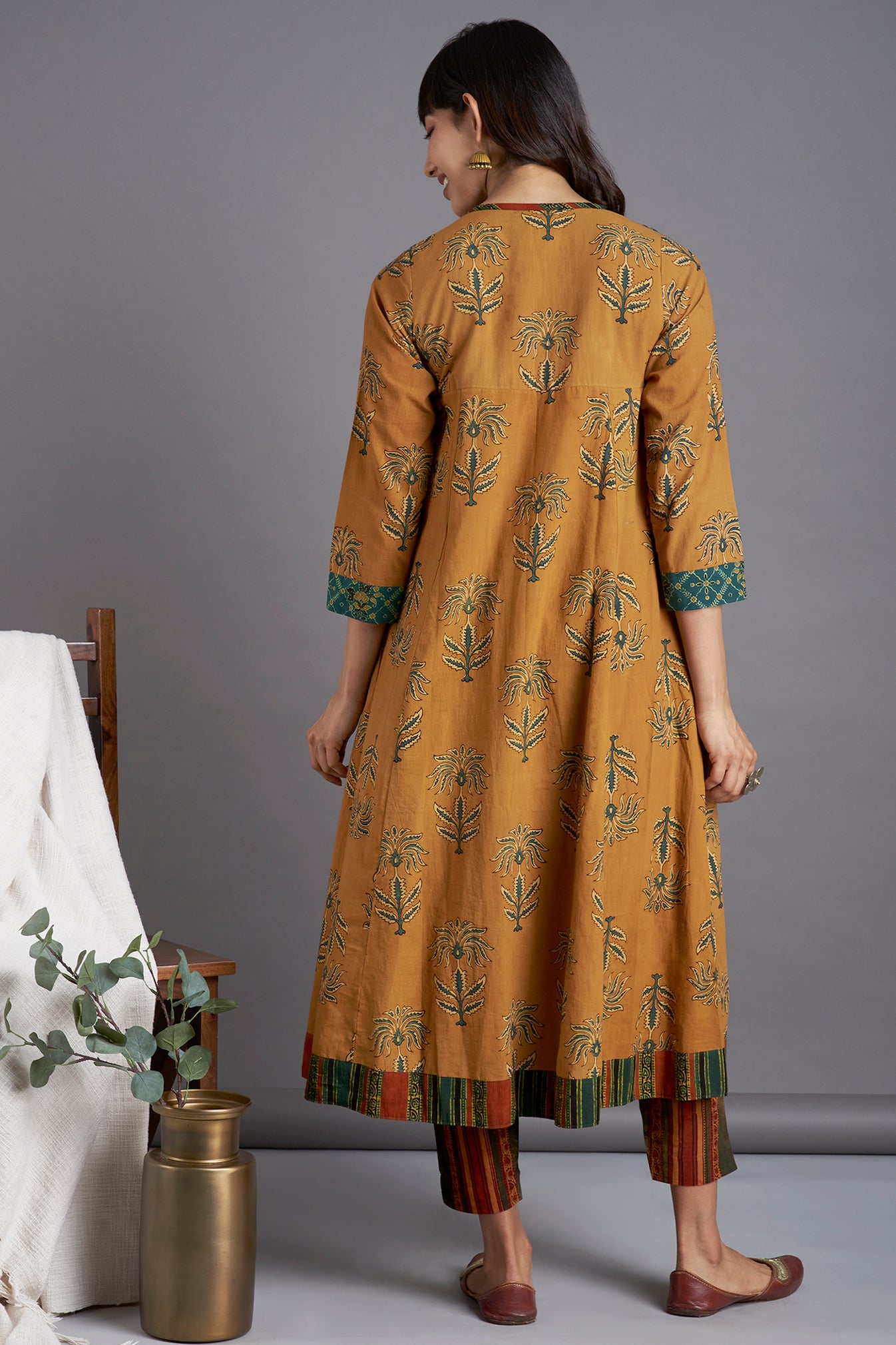 angrakha with gathers - golden marguerite & desert palm - maati crafts