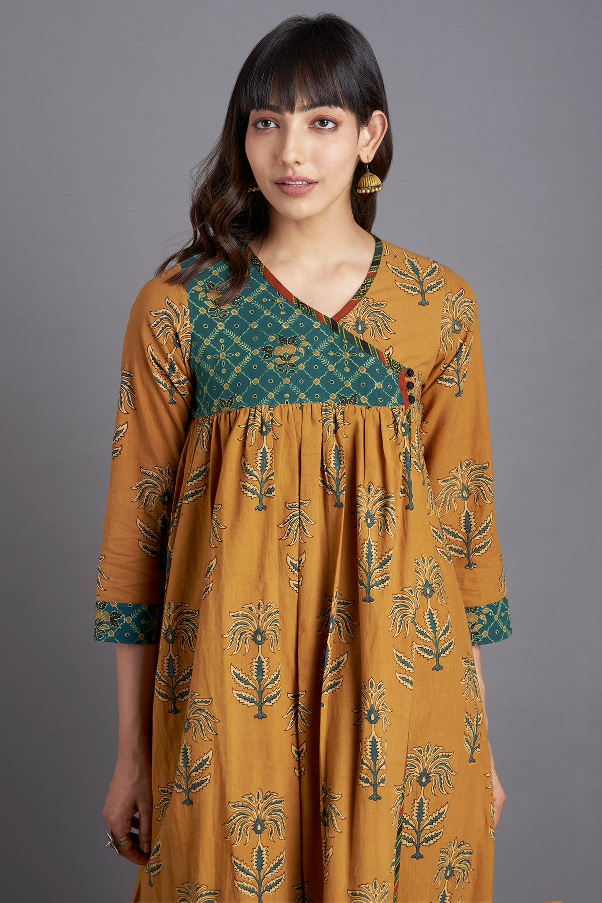 angrakha with gathers - golden marguerite & desert palm - maati crafts