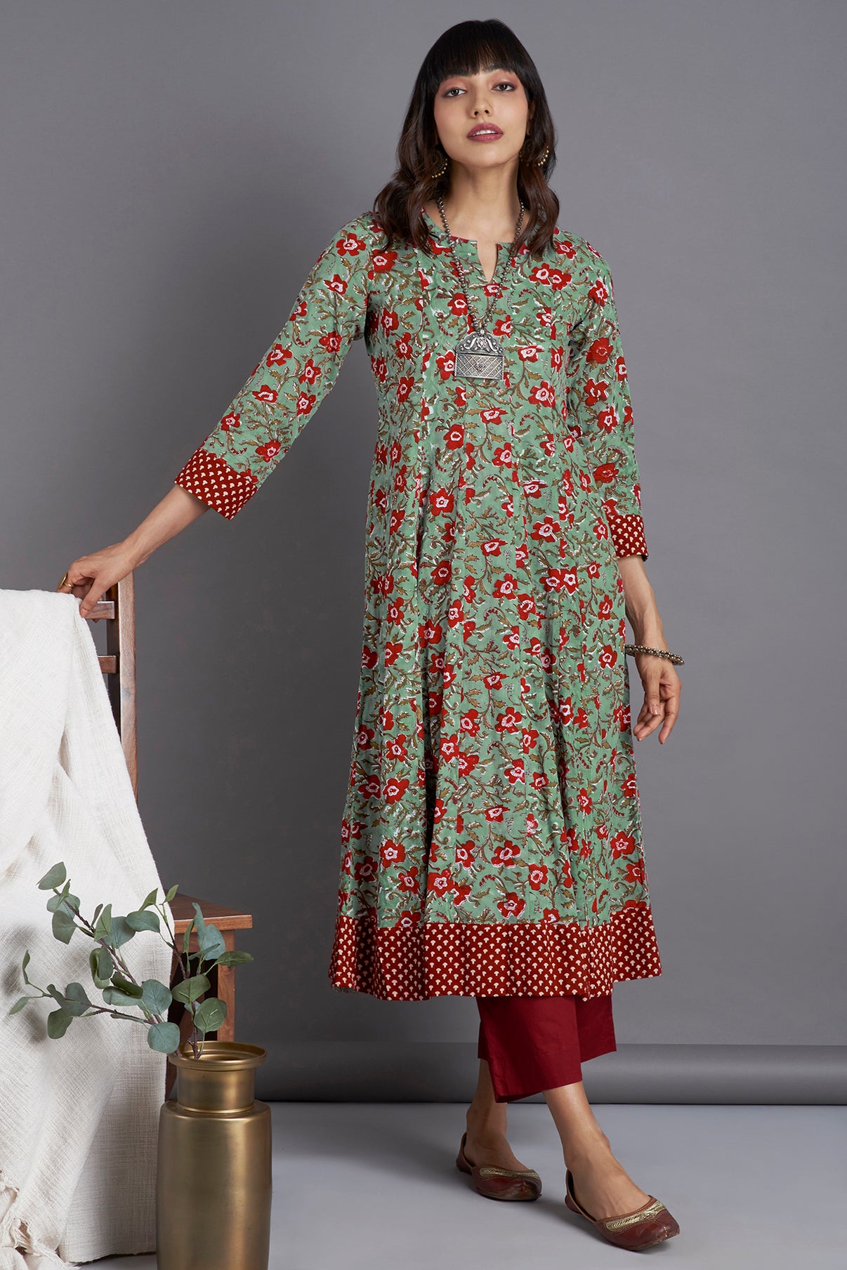 a-line dress - tea green & fantasy garden - maati crafts