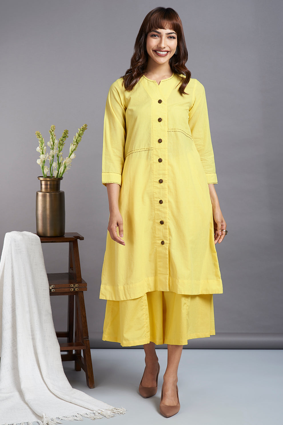 Buy yellow button down tunic kurta for woman - maati crafts