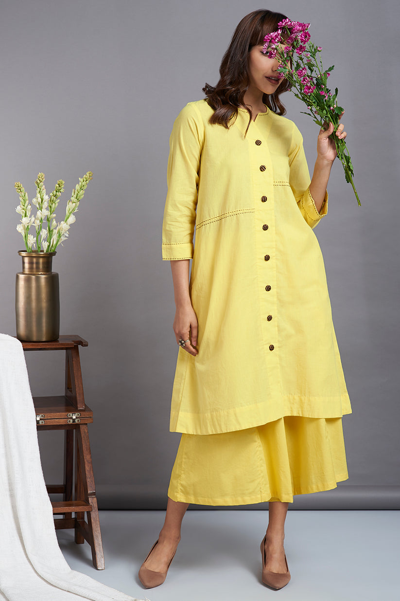 Buy yellow button down tunic kurta for woman - maati crafts