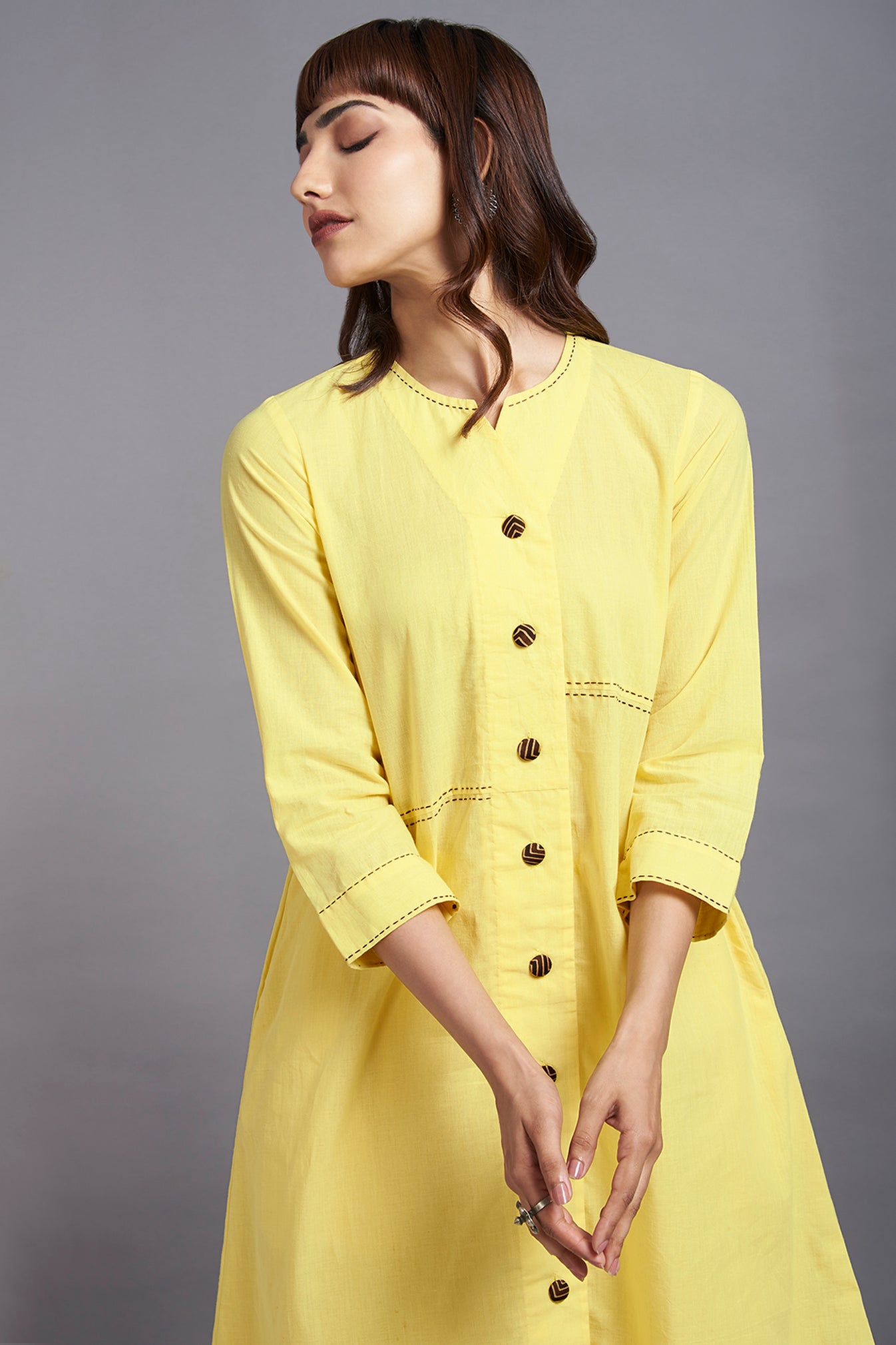 Buy yellow button down tunic kurta for woman - maati crafts