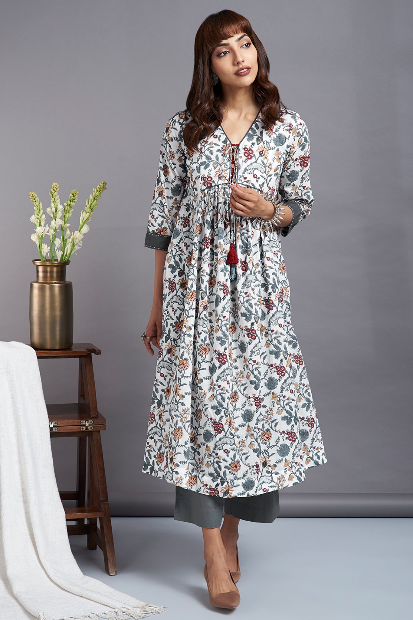 exotic botanic - kalamkari modal wrap dress with bucket stitch details ...