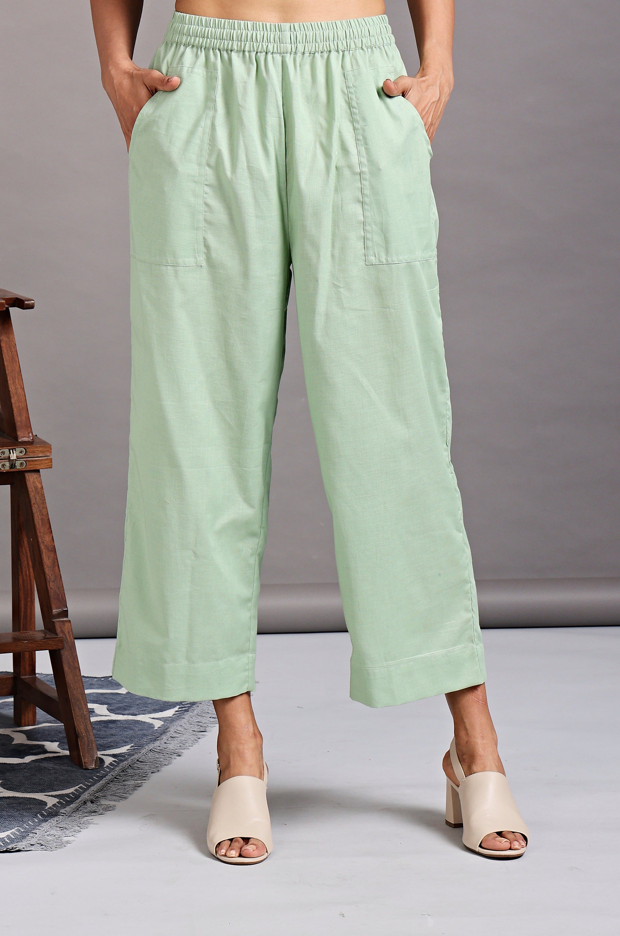 Comfort fit pants - mint green linen - maati crafts