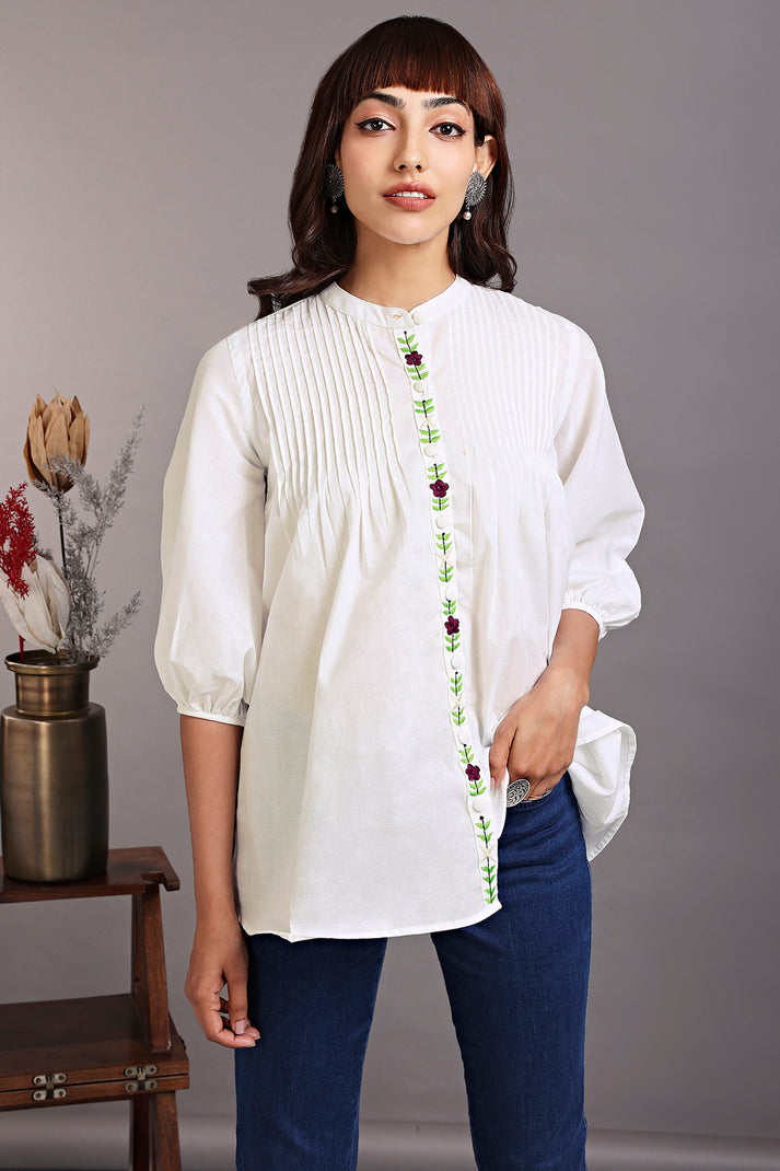 round collar top - pristine white & purple butterfly bush - maati crafts