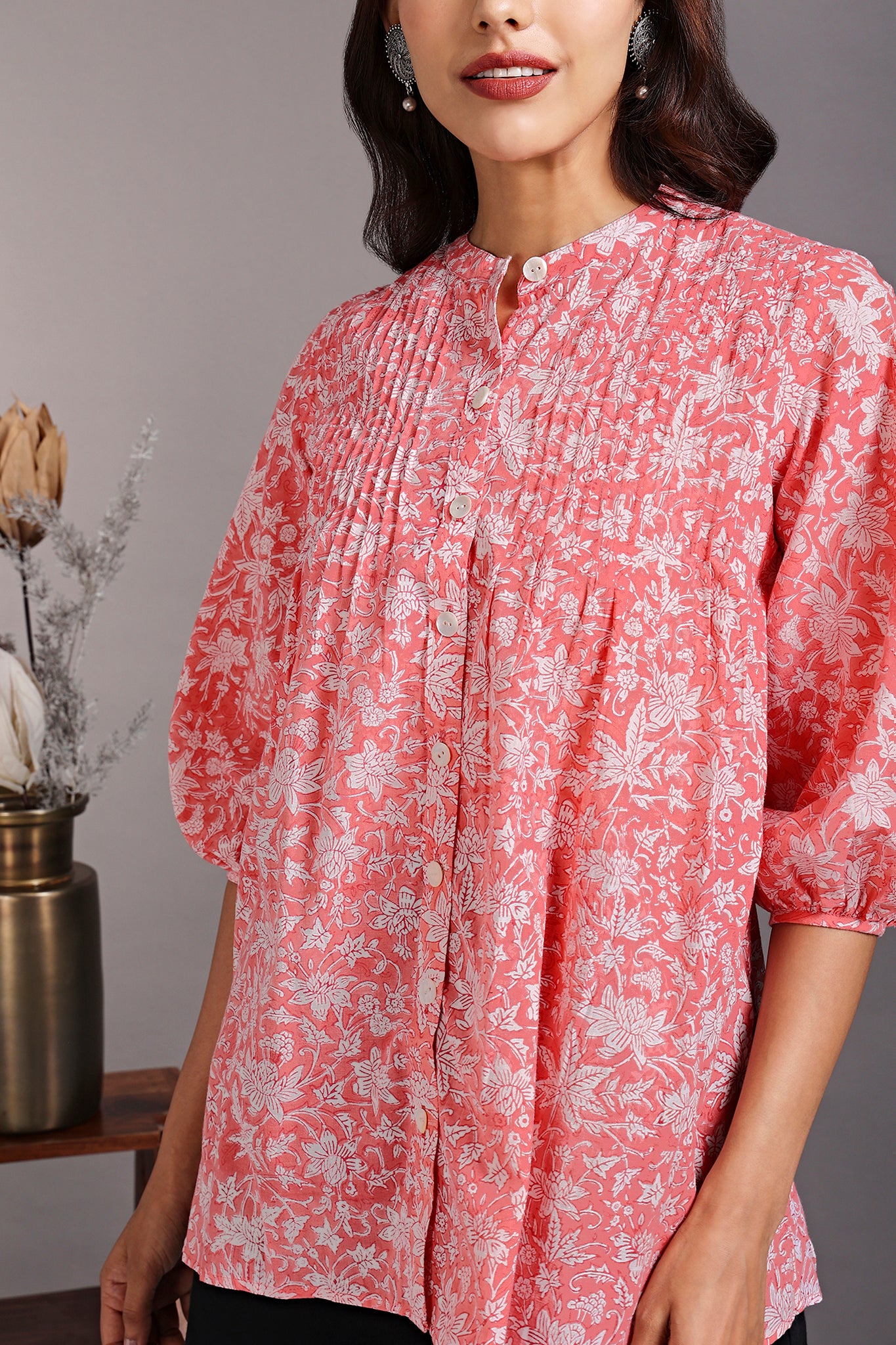 round collar top - rouge pink & white begonia - maati crafts