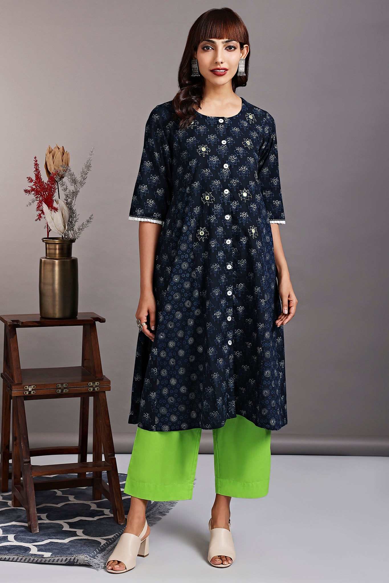 exotic botanic - kalamkari modal wrap dress with bucket stitch details ...