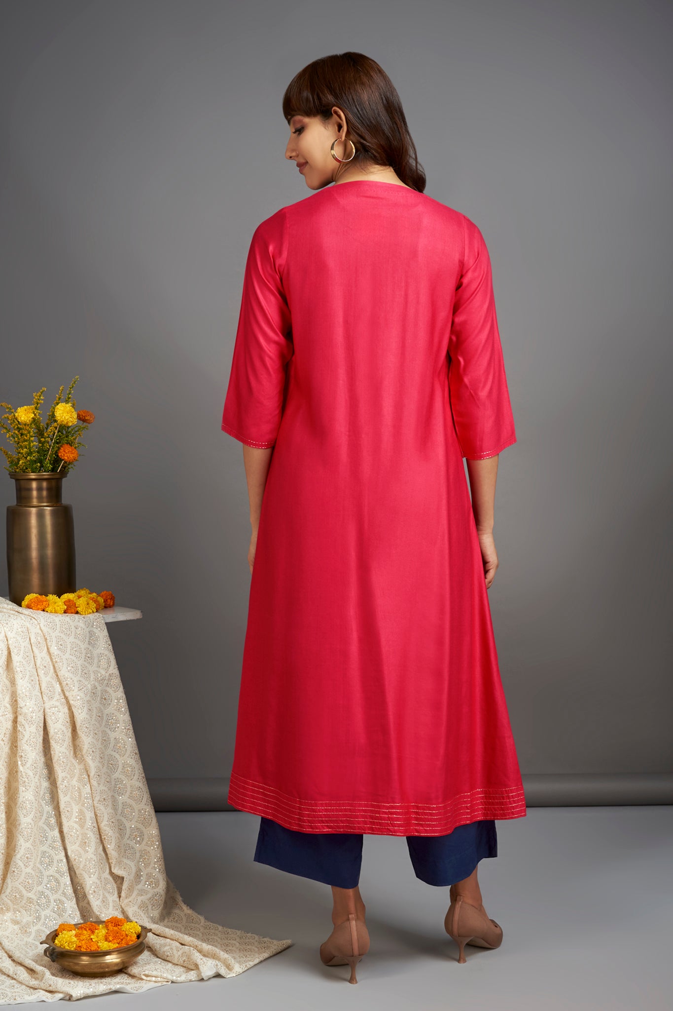 Buy fierce pink viscose silk long jacket for woman - maati crafts