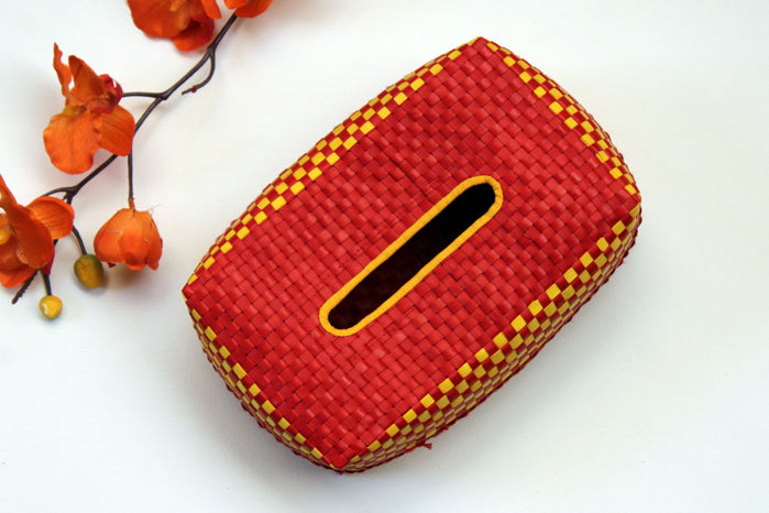 tissue box holder- crimson red & yellow - maati crafts